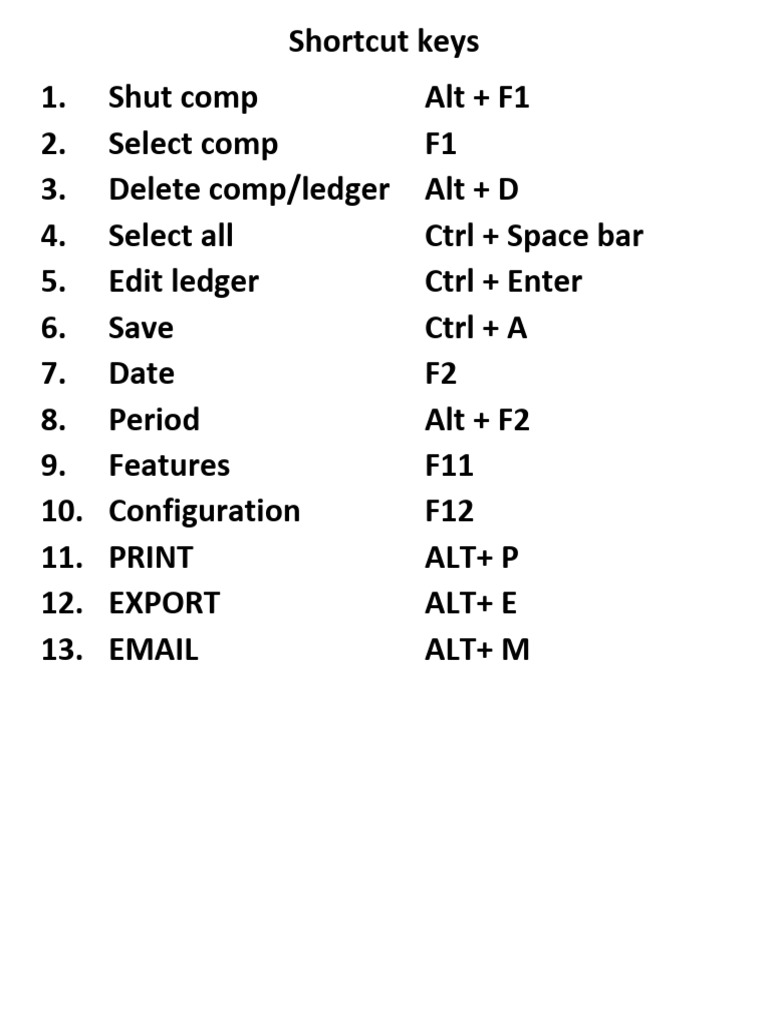 Tally Shortcut Keys | PDF