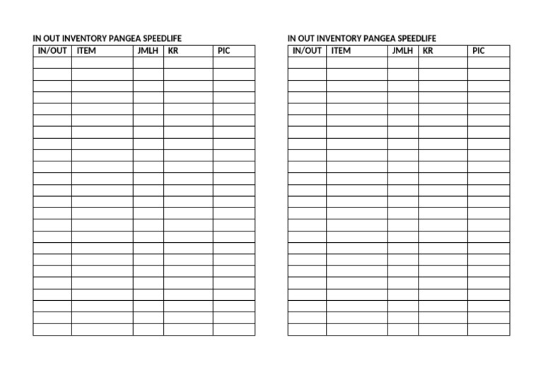 In Out Inventory Pangea Speedlife | PDF