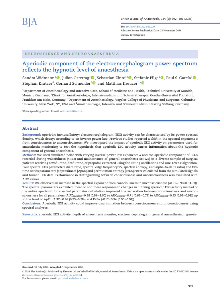 Aperiodic Component of The Electroencephalogram | PDF | Electroencephalography | Spectral Density