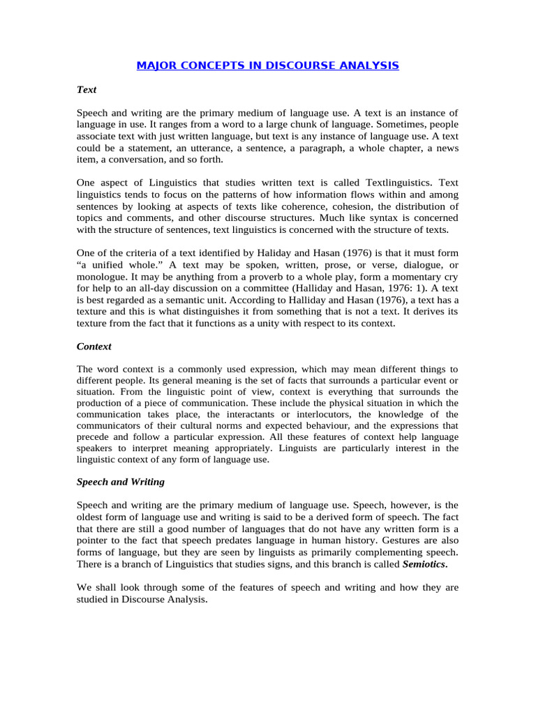 Key Concepts in Discourse Analysis | PDF | Linguistics | Human ...