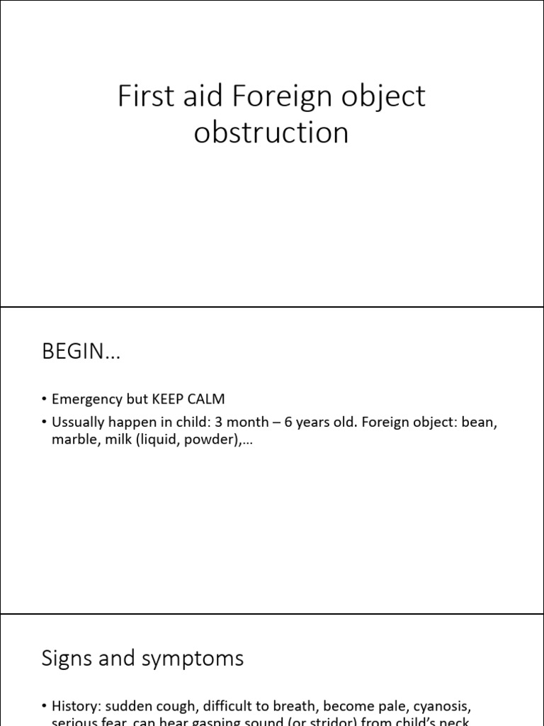 First aid Foreign object obstruction | PDF | Cardiopulmonary ...