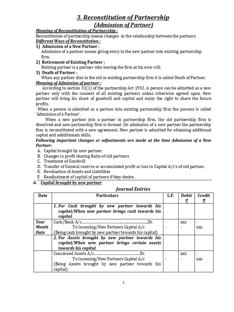 Admission of Partner | PDF | Goodwill (Accounting) | Balance Sheet