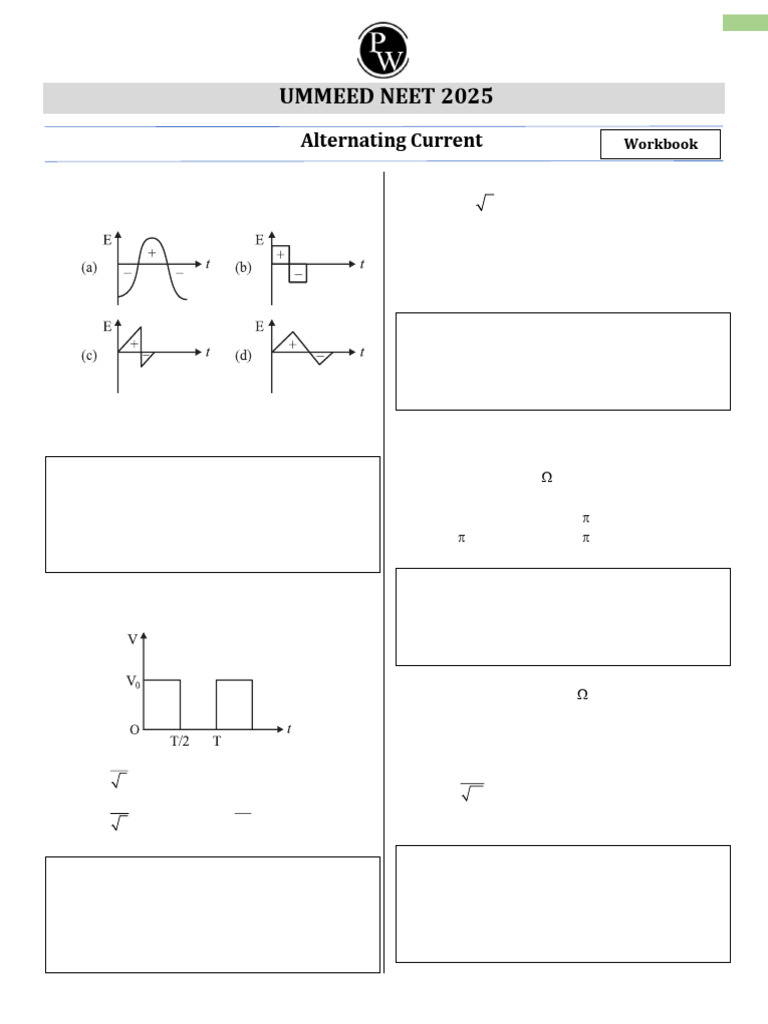 Workbook_+_Practice_Sheet_Alternating_Current_Physics_Umeed_NEET | PDF | Inductor | Transformer