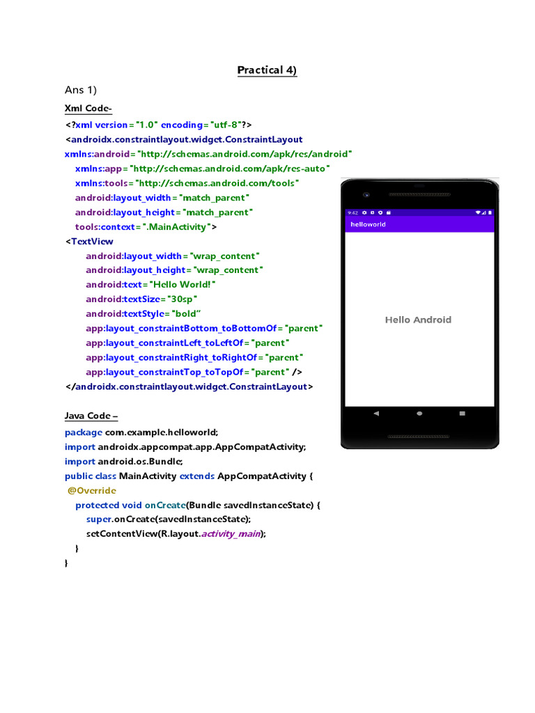 MAD Practicals 4 to 32 | PDF | Android (Operating System) | Java (Programming Language)
