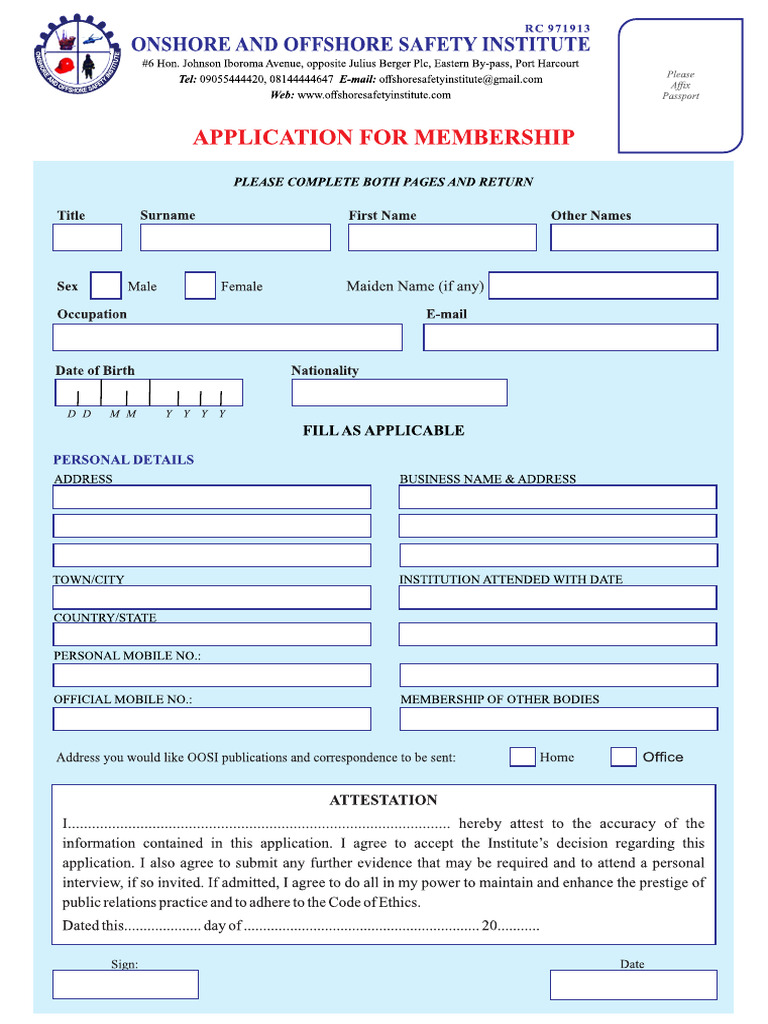 OOSI Membership Form | PDF