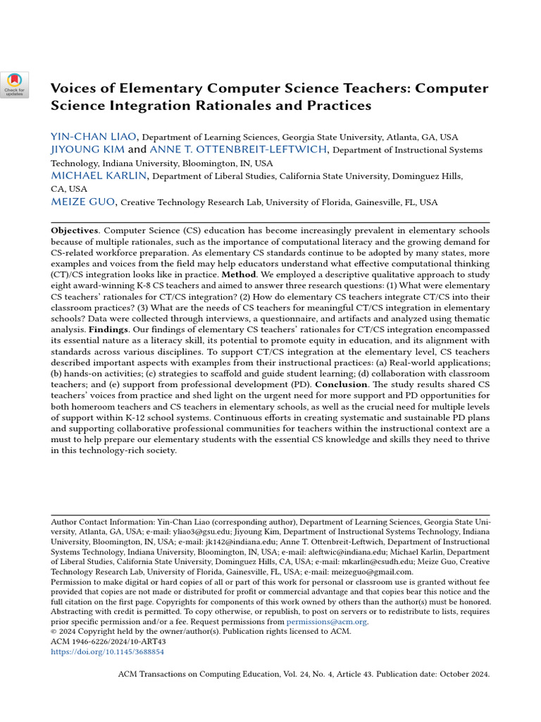 Voices of Elementary Computer Science Teachers | PDF | Teachers | Behavior Modification