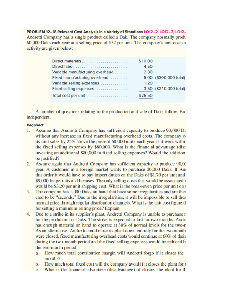 Problem 12-18, 12-25 | PDF | Cost | Pricing