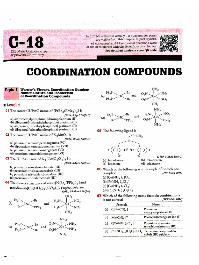 Coordination Compounds PYQs | PDF