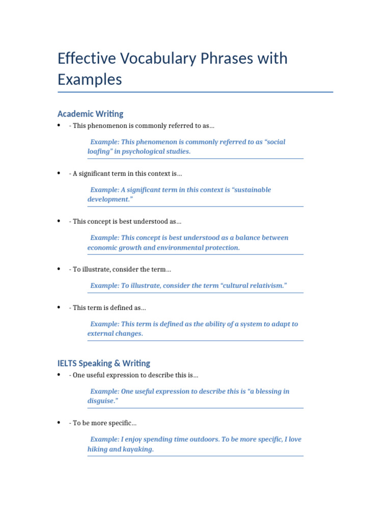 Effective Vocabulary Phrases for Writing | PDF | Human Communication ...