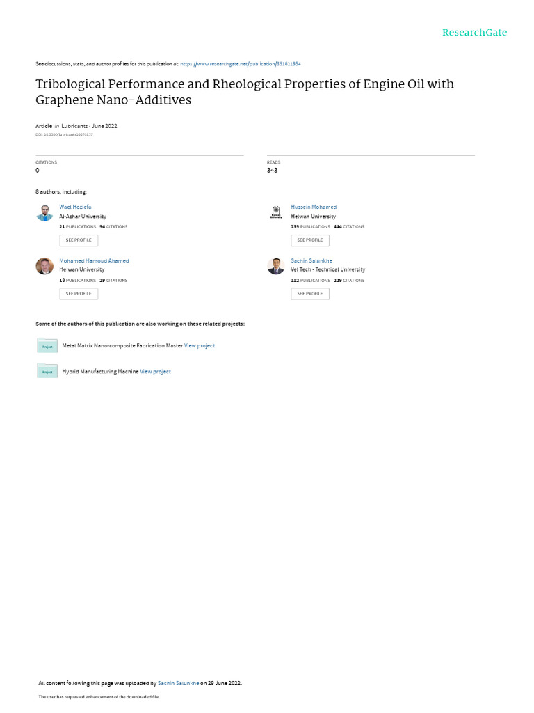 Research Progress of Nano Lubricating Additives | PDF | Viscosity | Wear