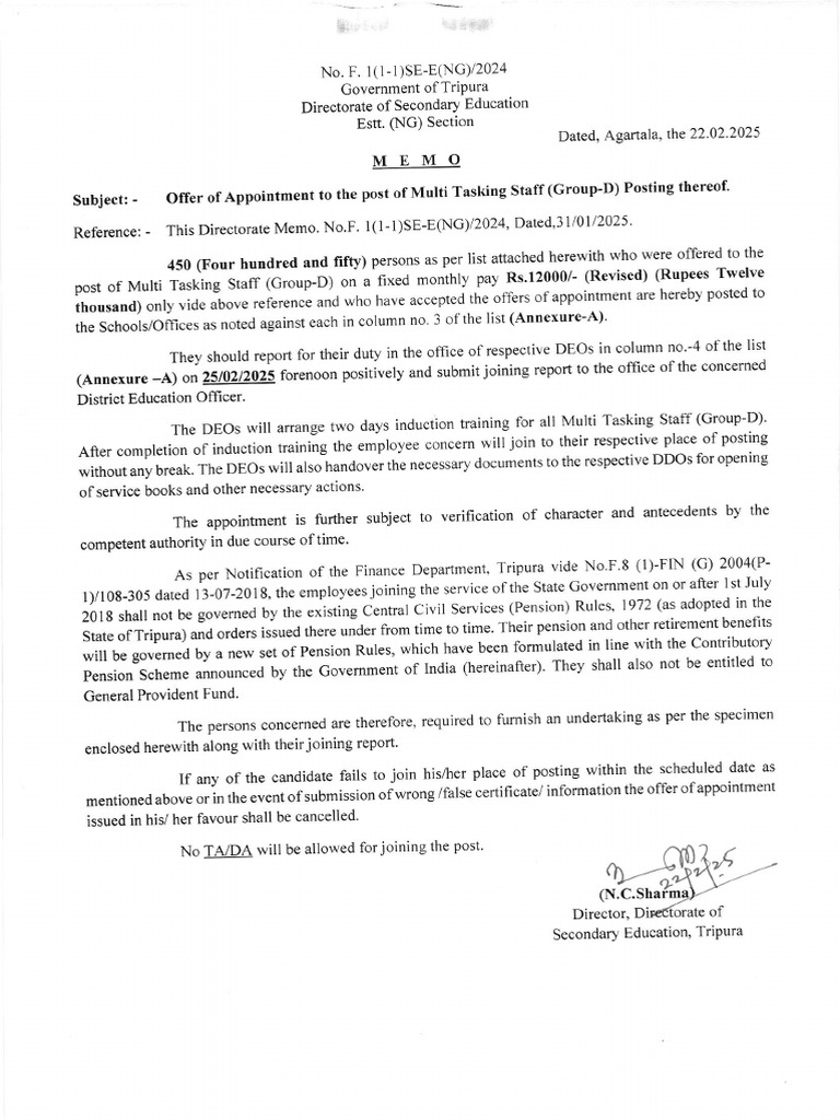 Appointment of Multi Tasking Staff in Tripura | PDF