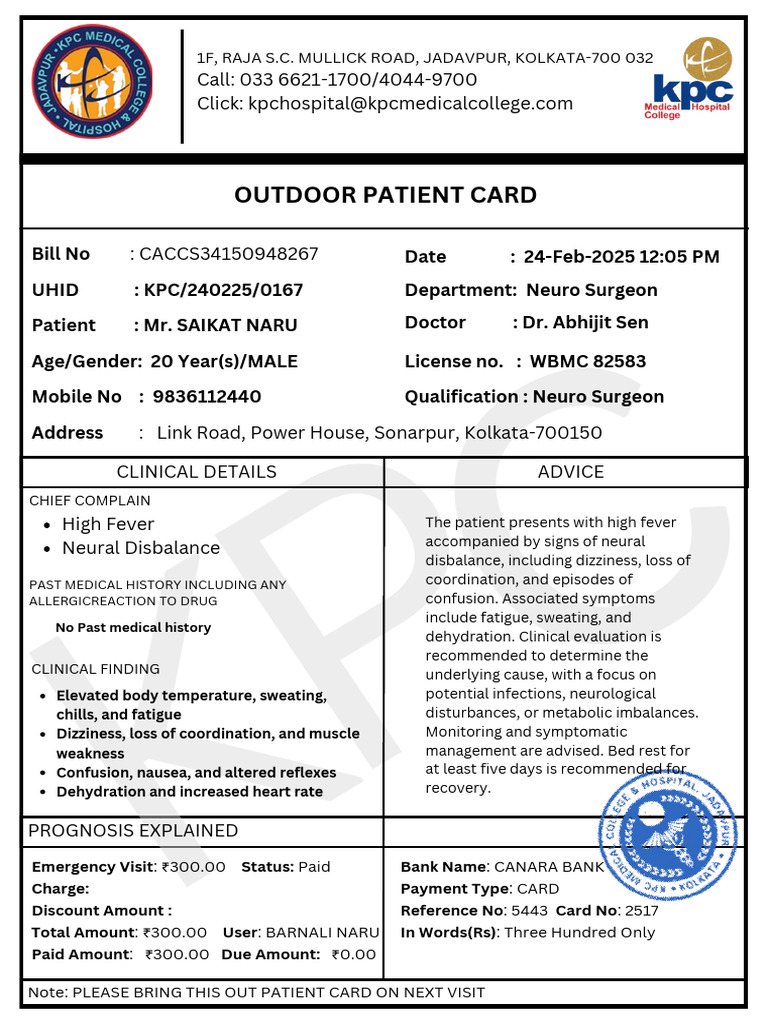 KPC-240225-0167 Saikat Prasad Naru | PDF | Nervous System | Physiology