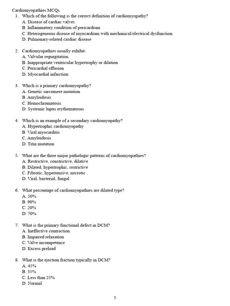 07 Cardiomyopathies MCQs | PDF | Cardiac Muscle | Cardiology