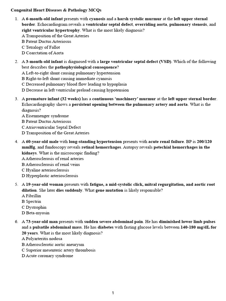 Congenital Heart Disease MCQs and Answers | PDF | Congenital Heart ...