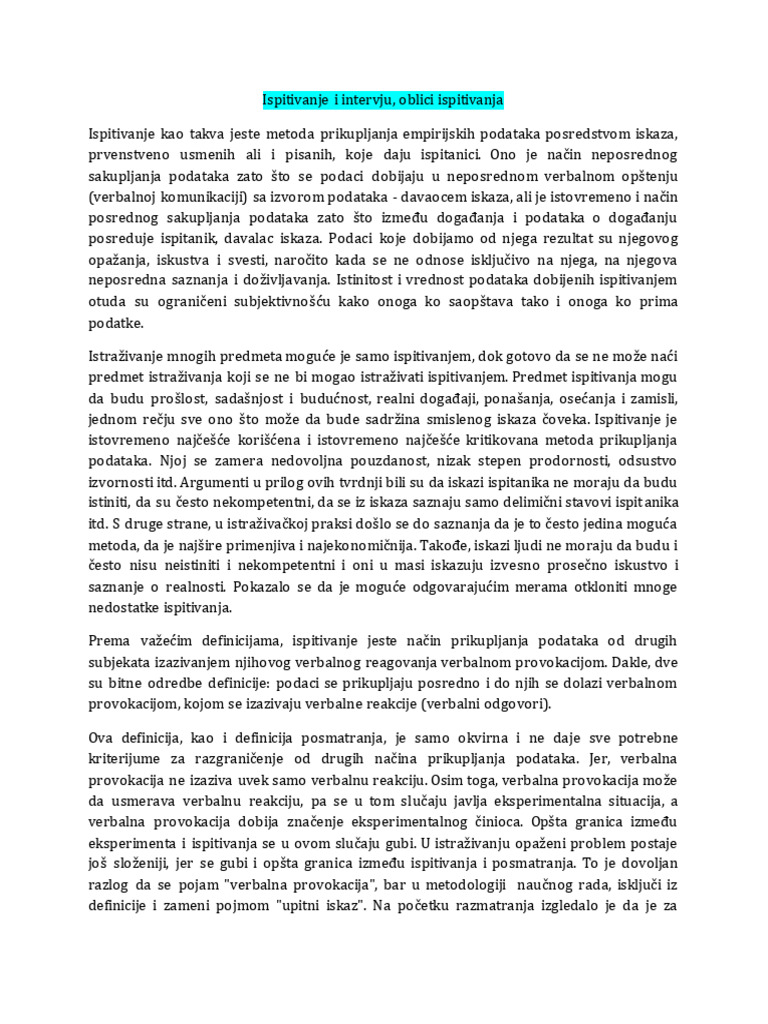Ispitivanje Intervju Oblici Ispitivanja 11 | PDF