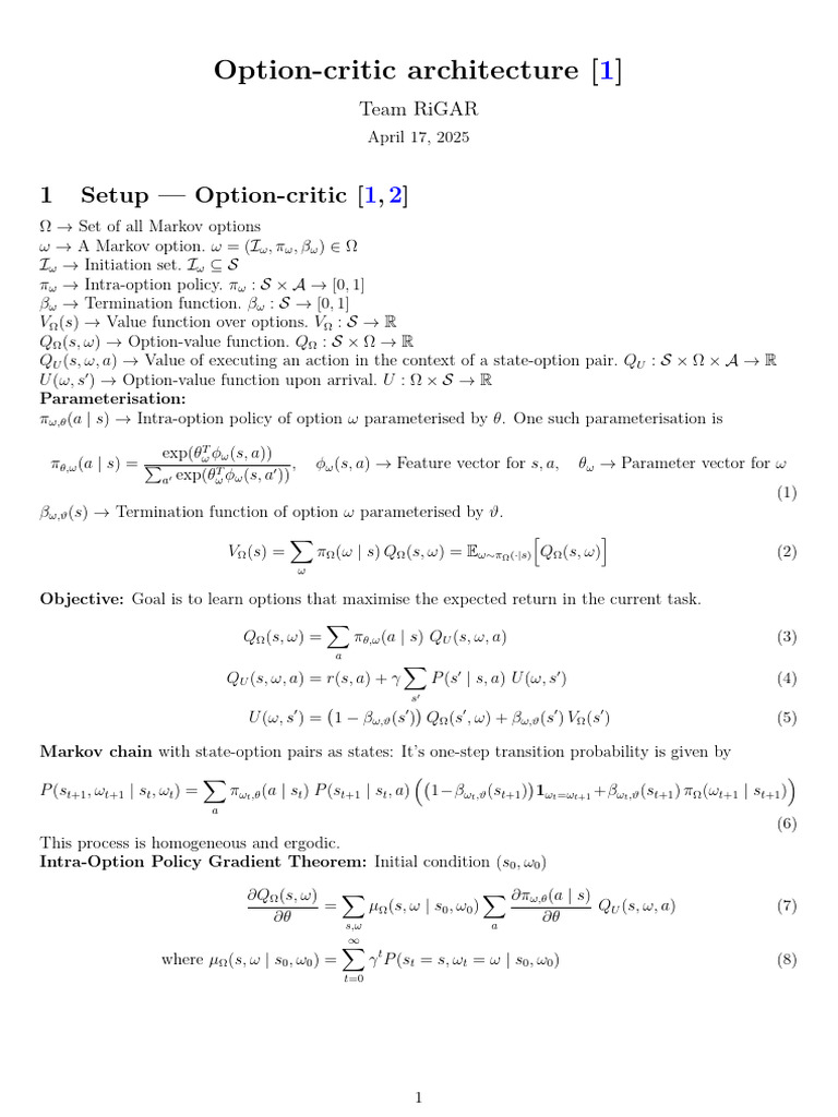 Option-Critic Architecture | PDF | Markov Chain | Probability Theory