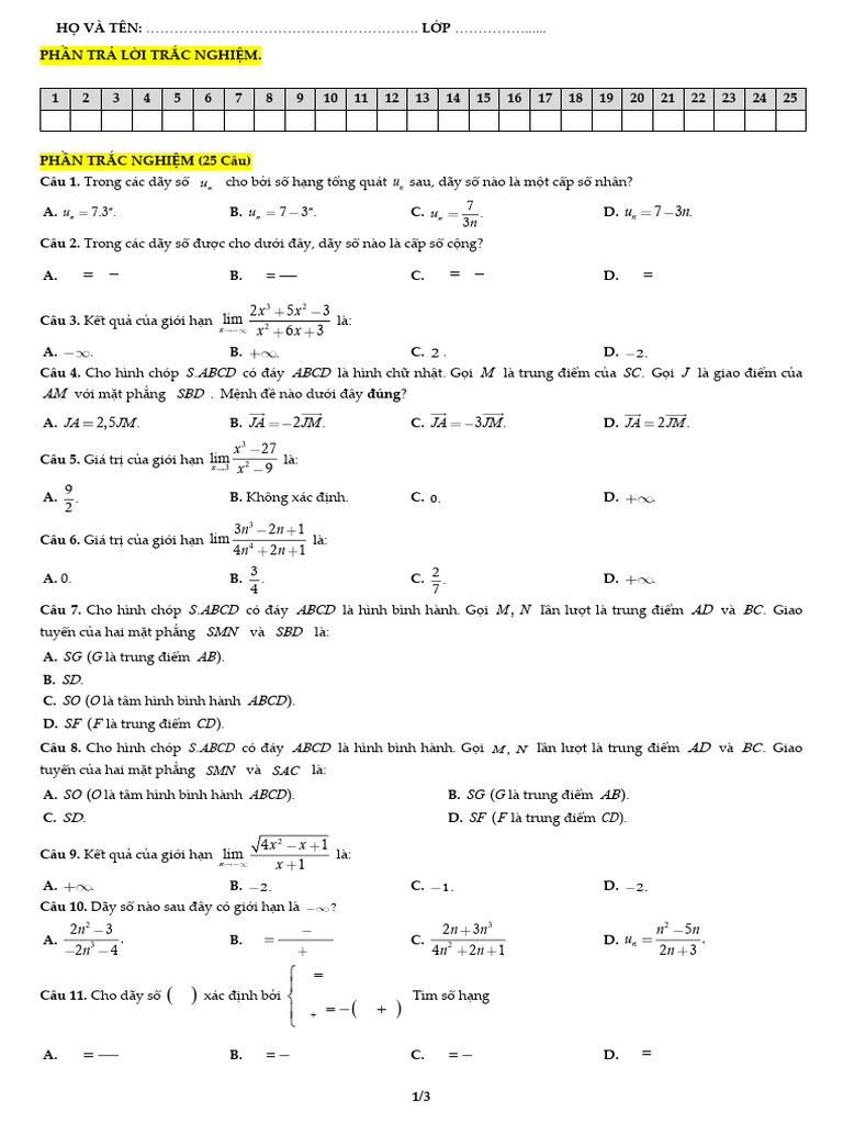 Đề Ôn Tập 11 HKI | PDF