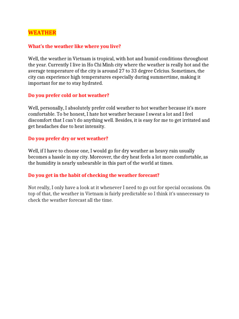 Speaking Part 1 - Weather | PDF