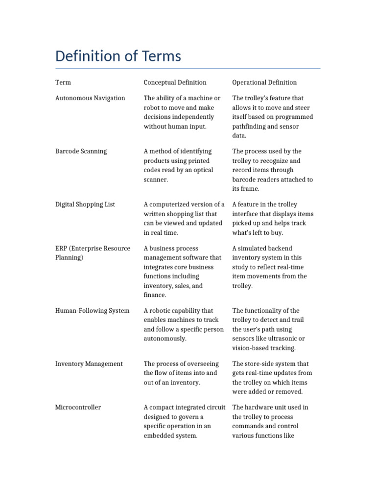 Definition of Terms Autonomous Trolley | PDF | Usability | Barcode