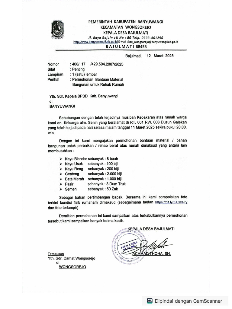 Surat pengajuan bantuan BPBD | PDF