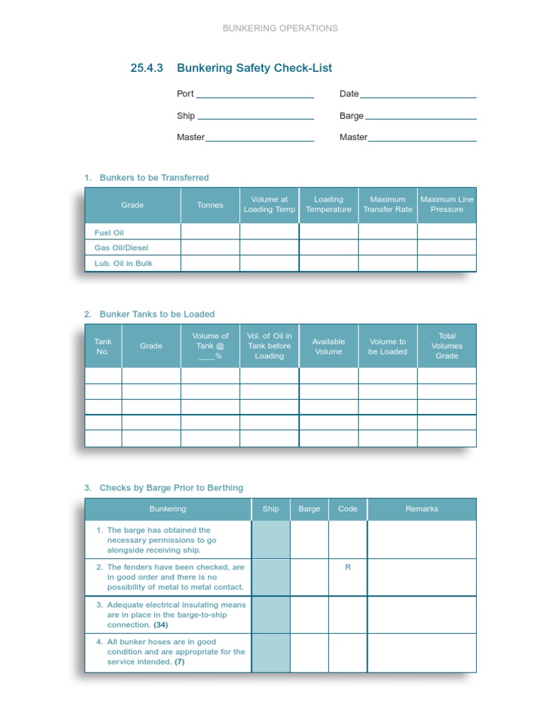 Bunker Ing Safety Checklist | PDF | Fuel Oil | Oil Tanker
