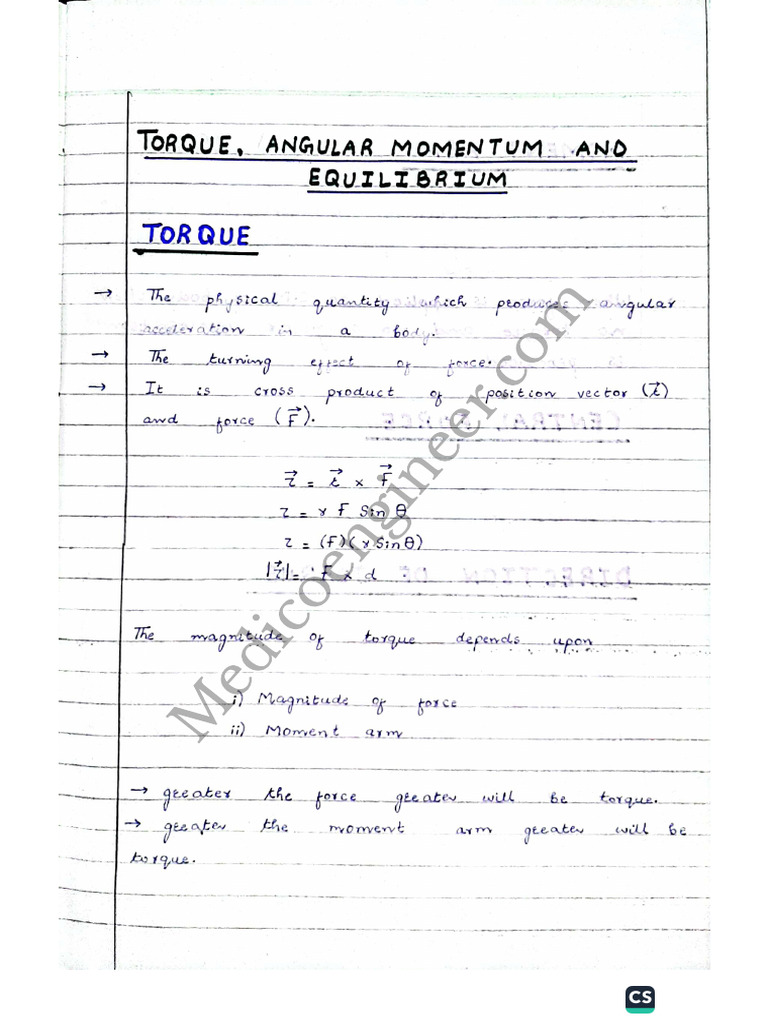 -medicoengineer.com-6 - Torque, Angular Momentum and Equilibrium | PDF