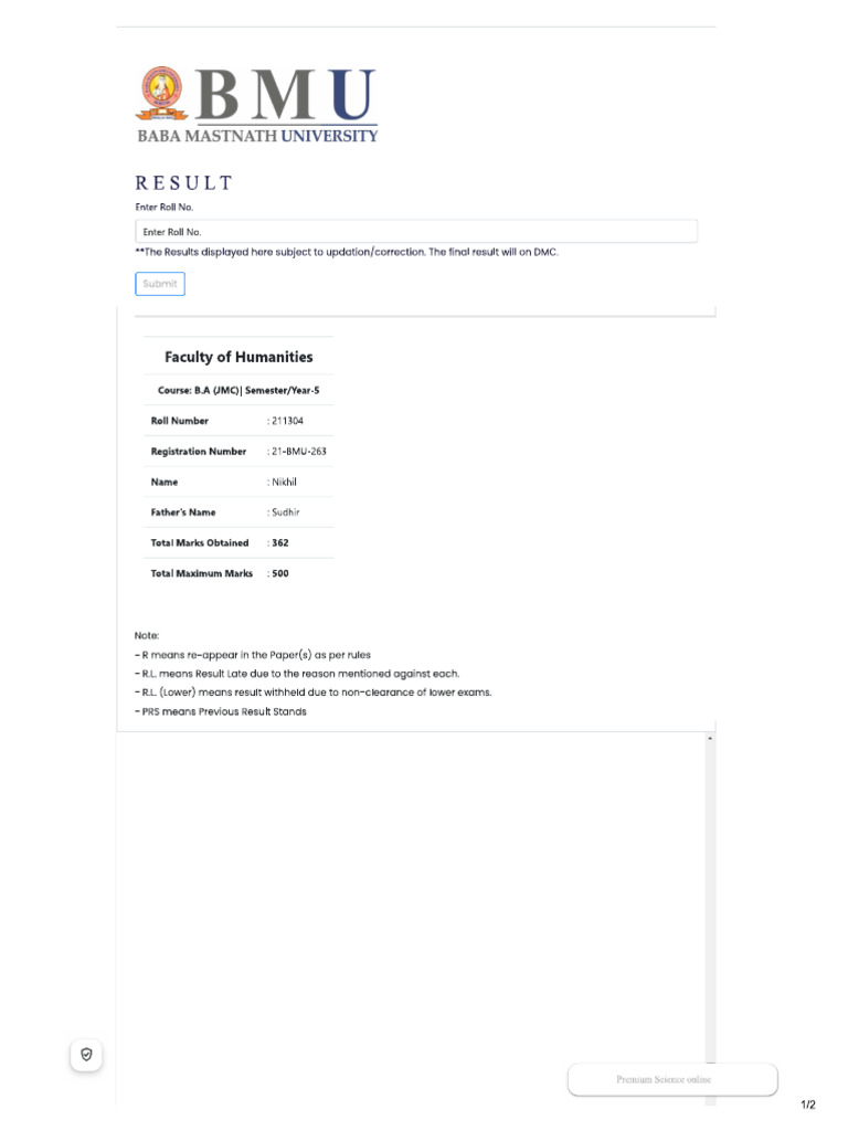 5TH Sem Result | PDF