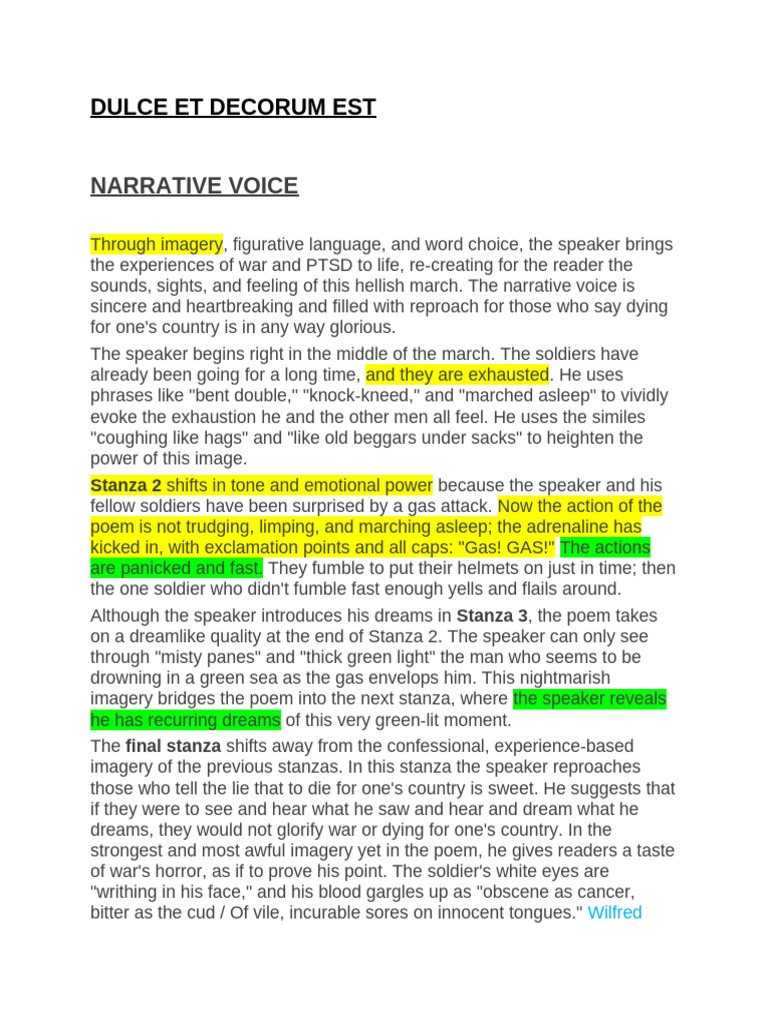 Symbols in Dulce Et Decorum Est | PDF