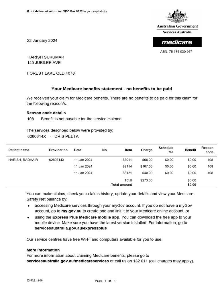 Medicare Benefits Statement Summary | PDF | Health Care