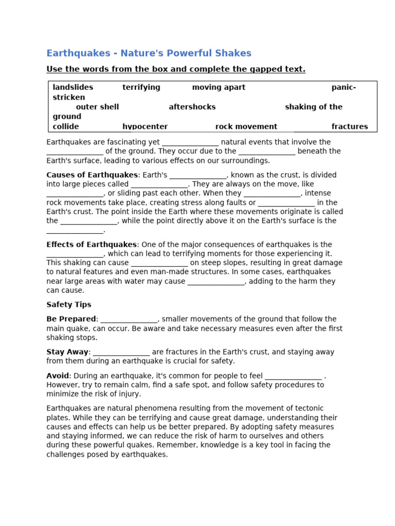 Understanding Earthquakes and Safety Tips | PDF | Earthquakes | Natural ...