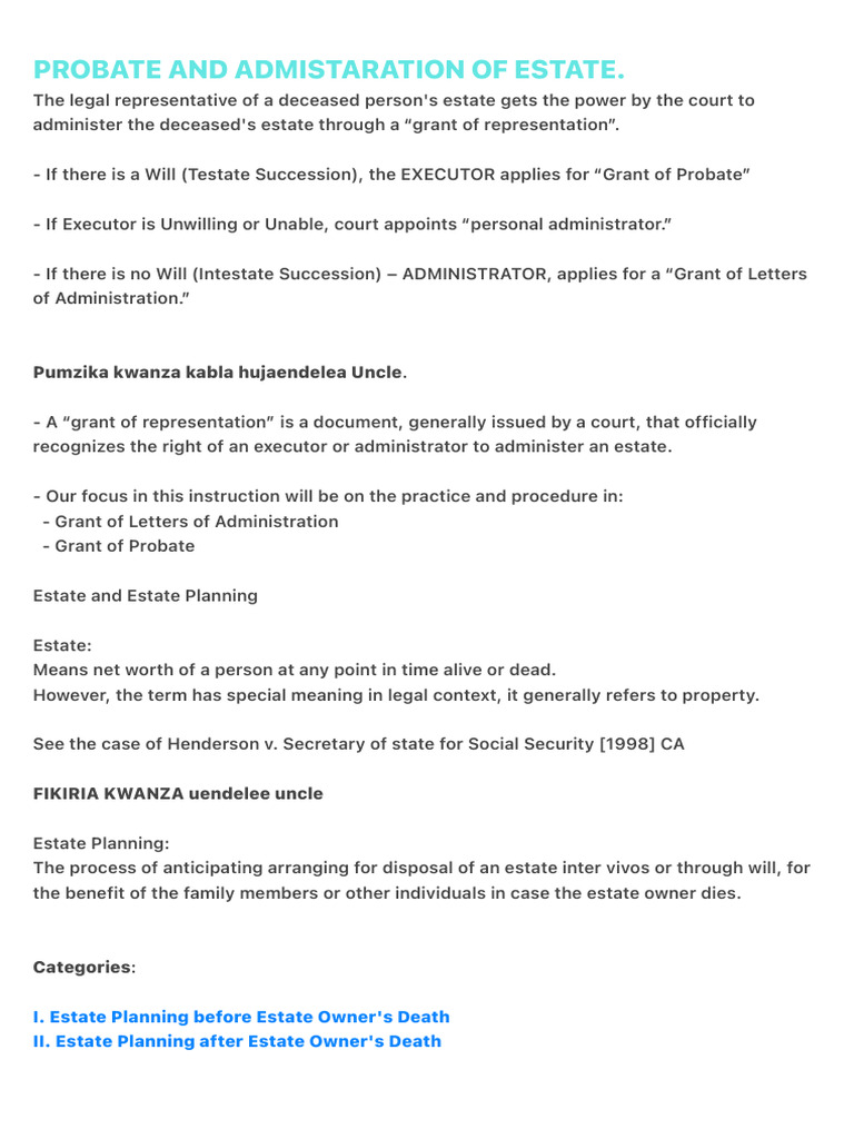 Probate and Admistaration of Estate. | PDF | Probate | Intestacy