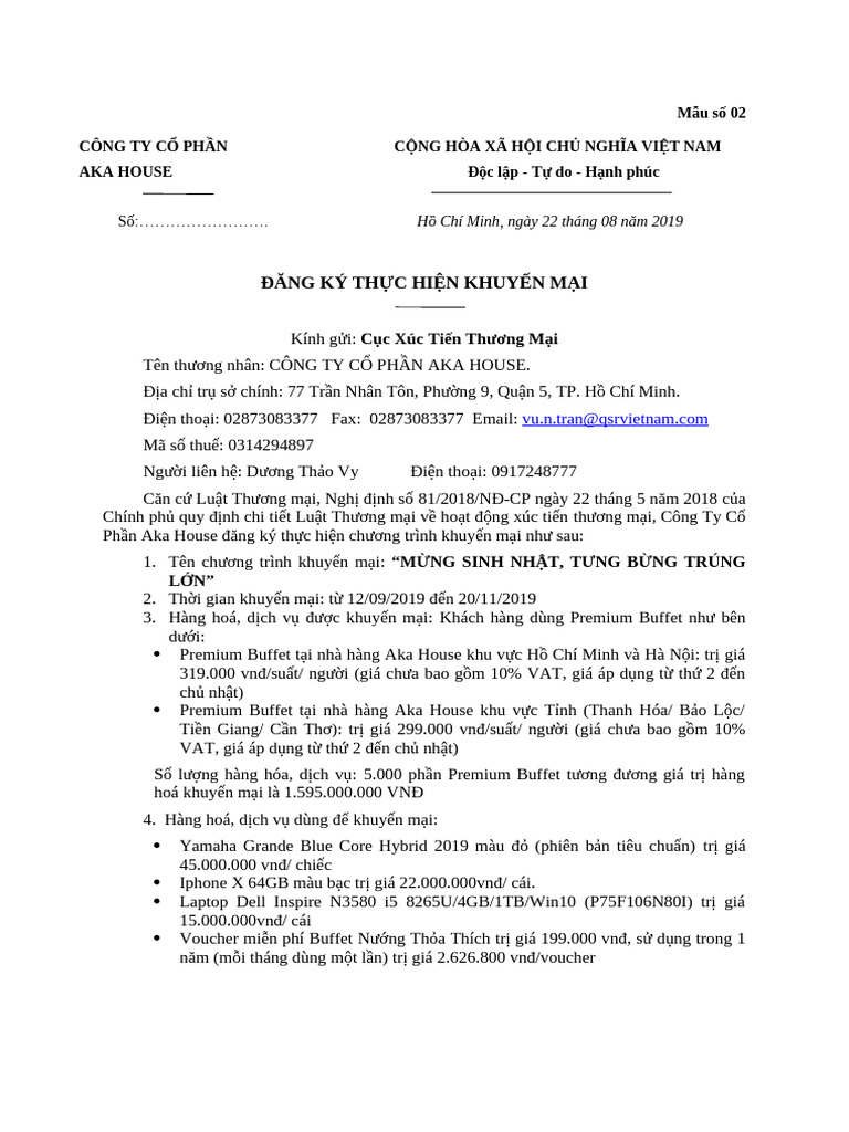 FORM DANG KY CHUONG TRINH KHUYEN MAI | PDF