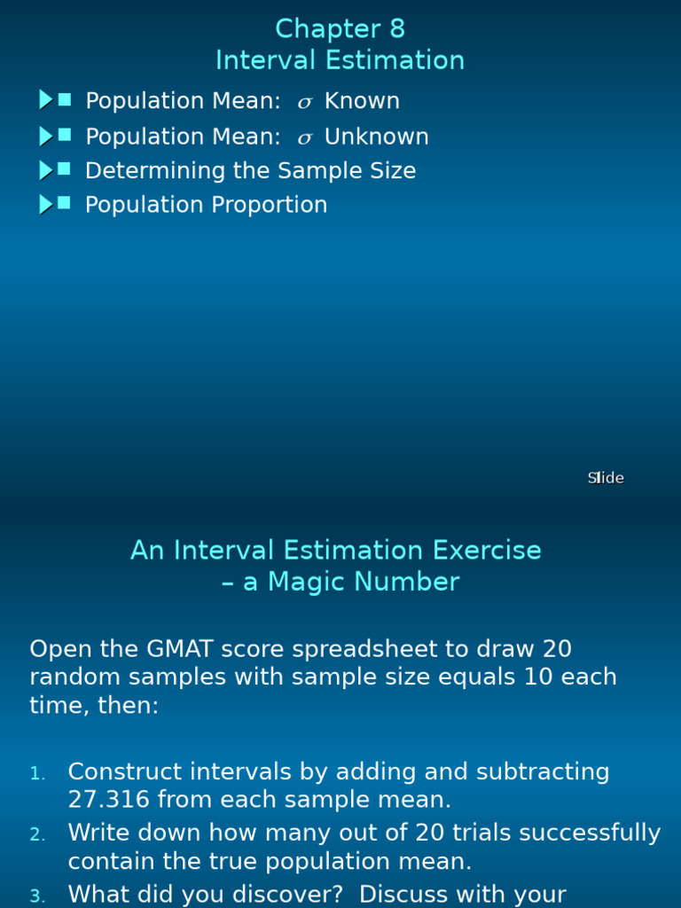 8 Interval Estimation (Class Version) 1 | PDF | Confidence Interval | Sample Size Determination