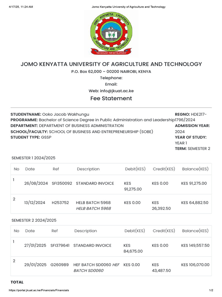 Jomo Kenyatta University of Agriculture and Technology | PDF | Financial Services