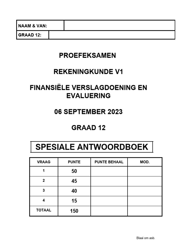 Rekeningkunde Graad 12 Proefeks Ab September 2023 (v1) (004) (Finaal) | PDF