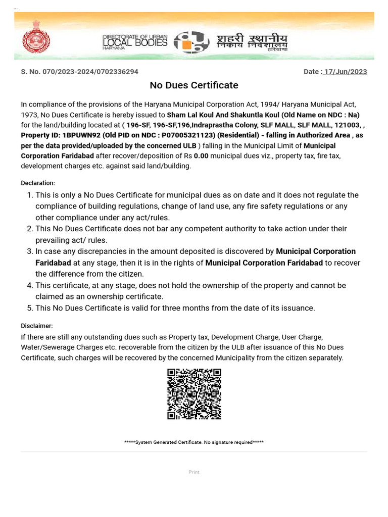 No Due Certificate - 196 SF | PDF