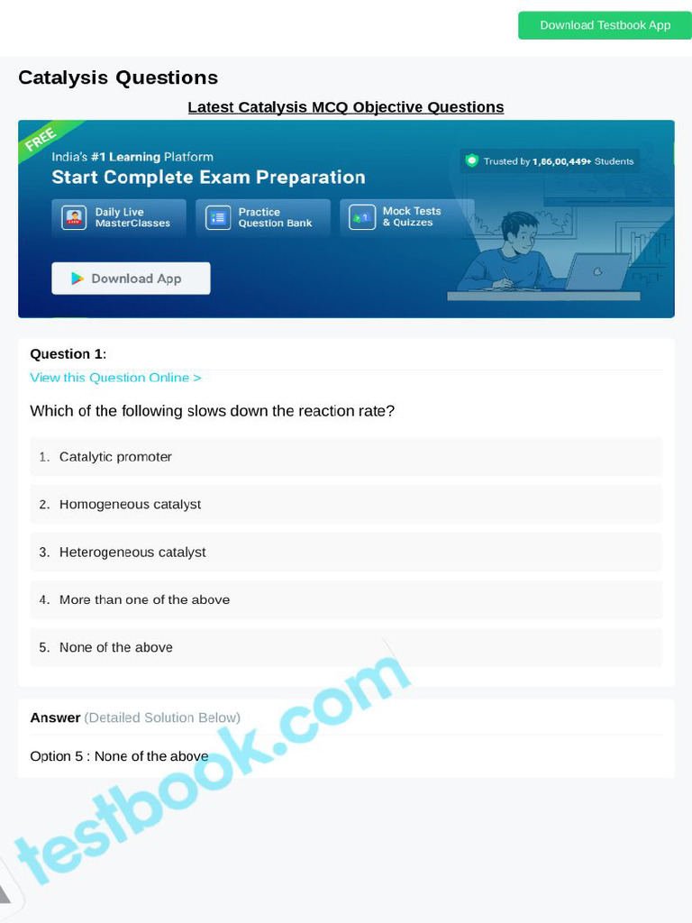 MCQ On Catalysis 5eea6a0c39140f30f369e015 | PDF