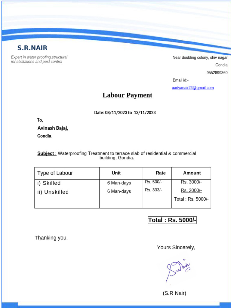 Avinash Bajaj Labour Payment Bills 1 | PDF