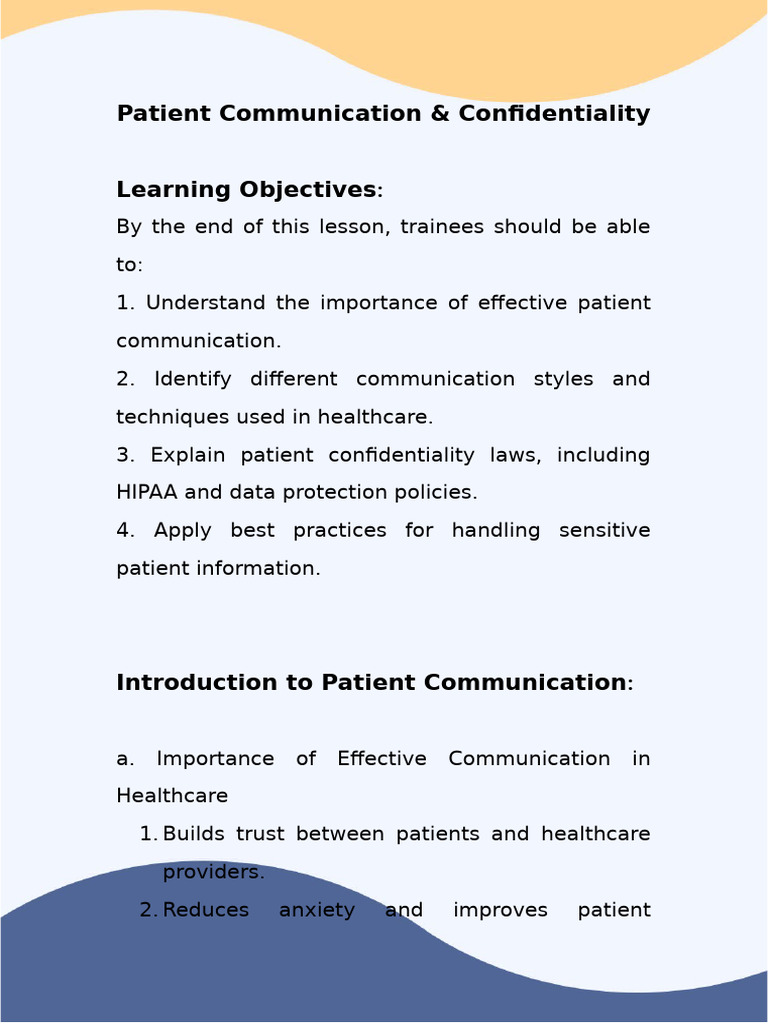 Patient Communication & Confidentiality Guide | PDF | Communication ...