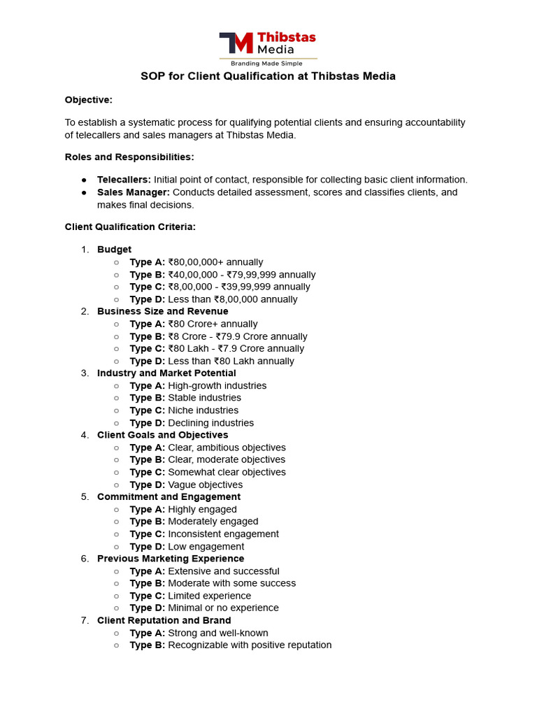 SOP For Client Qualifications | PDF | Business | Social Psychology