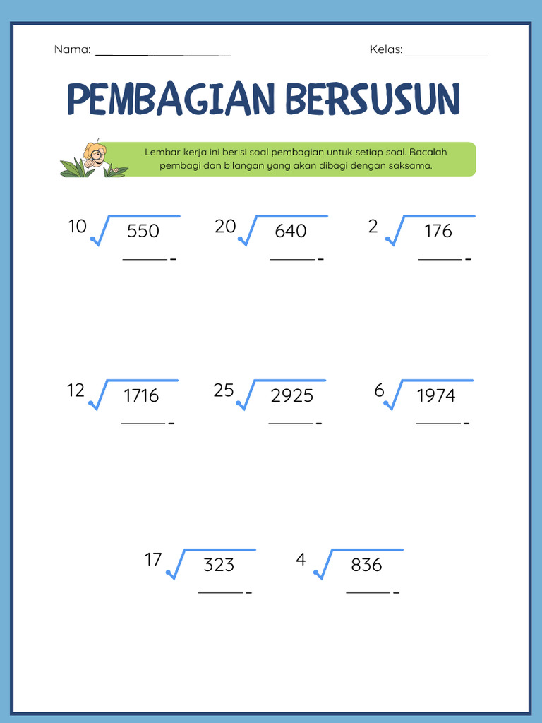 Pembagian Bersusun Lembar Kerja Biru Hijau Putih Ilustrasi | PDF