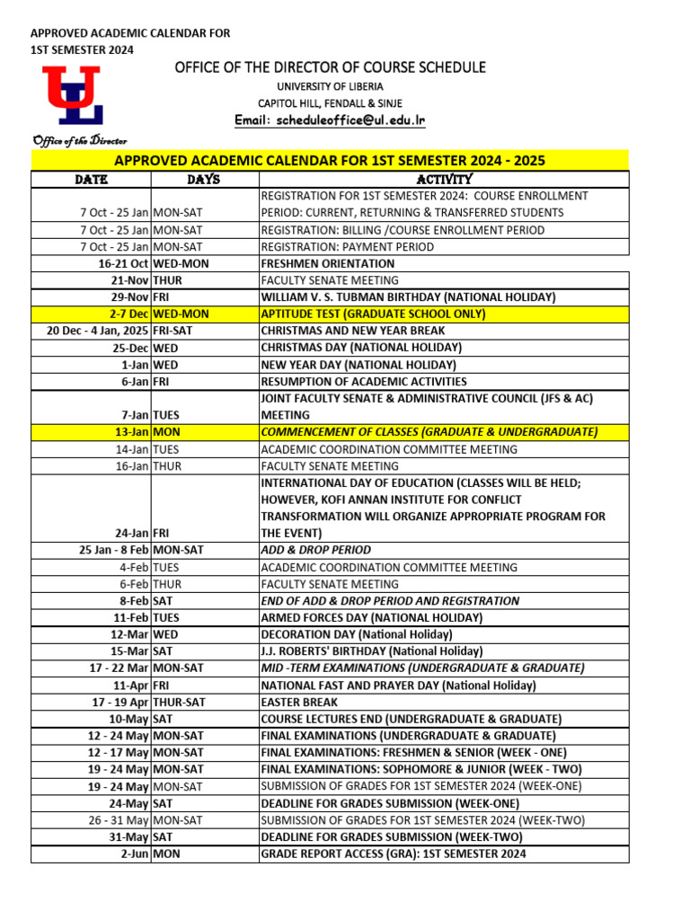 Approved Academic Calendar For 1st Sem - 2024-2025 | PDF | Academic ...
