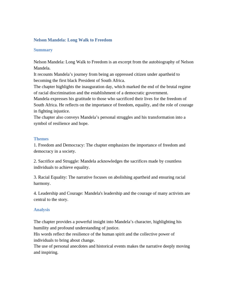 Nelson Mandela Summary Themes Analysis | PDF | Nelson Mandela | Apartheid
