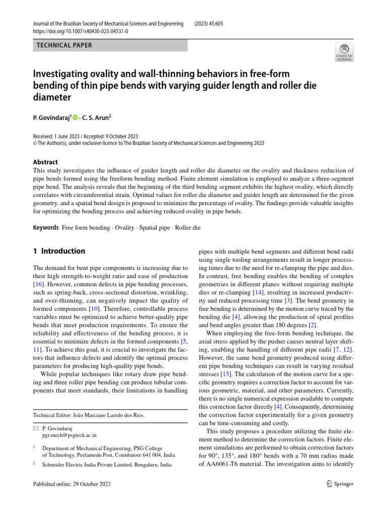 Investigating Ovality and Wall Thinning Behaviors in Free Form Bending of Thin Pipe Bends With ...