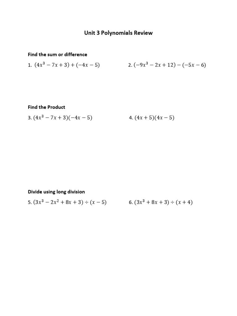 Unit 3 Polynomials Review | PDF