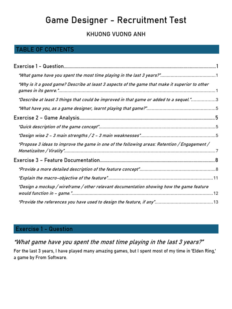 Game Designer Recruitment Test Insights | PDF | Gaming