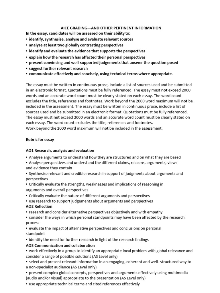 AICE Essay Grading Criteria Explained | PDF | Essays | Argument