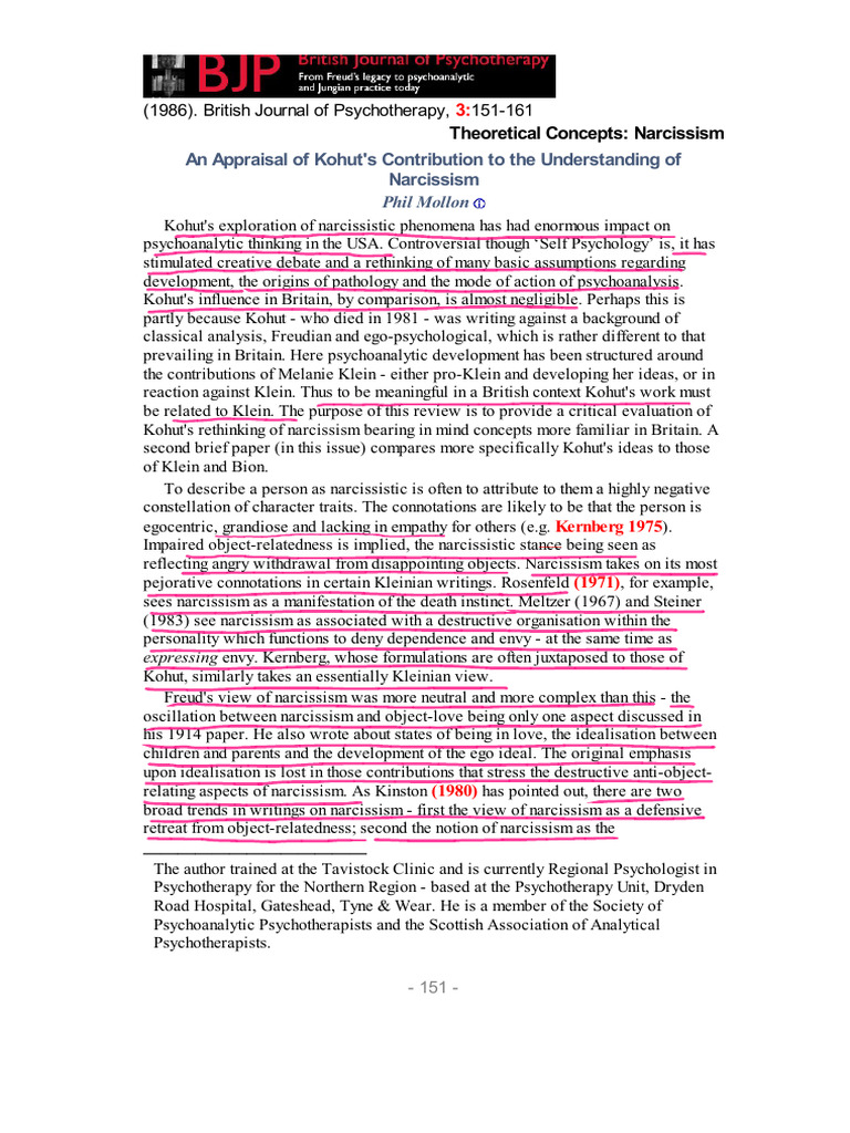 MOLLON, P (1986) An Appraisal of Kohut's Contribution To The ...