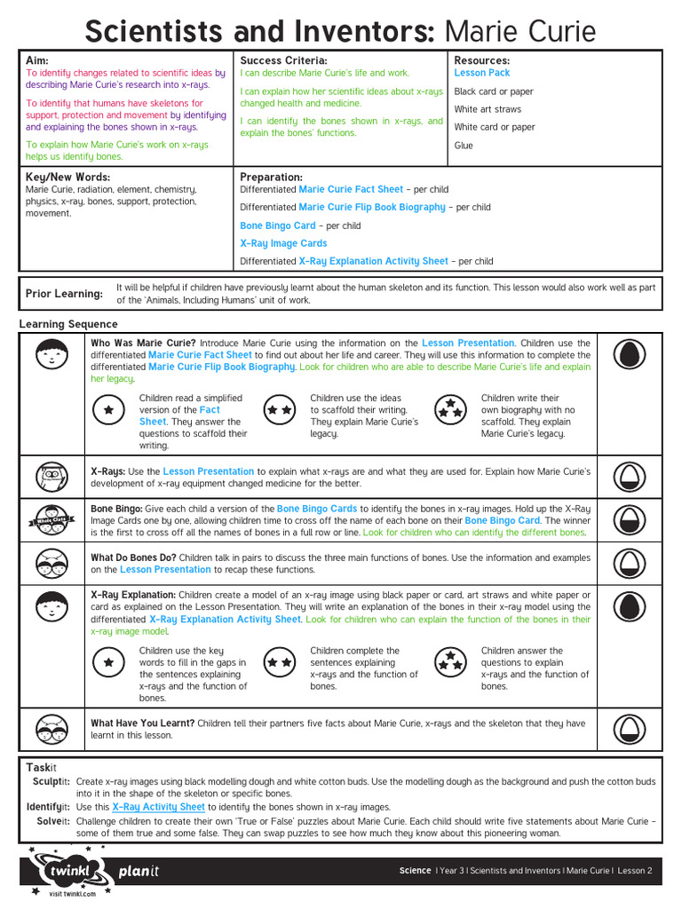 Lesson Plan Marie Curie | PDF | Marie Curie | X Ray