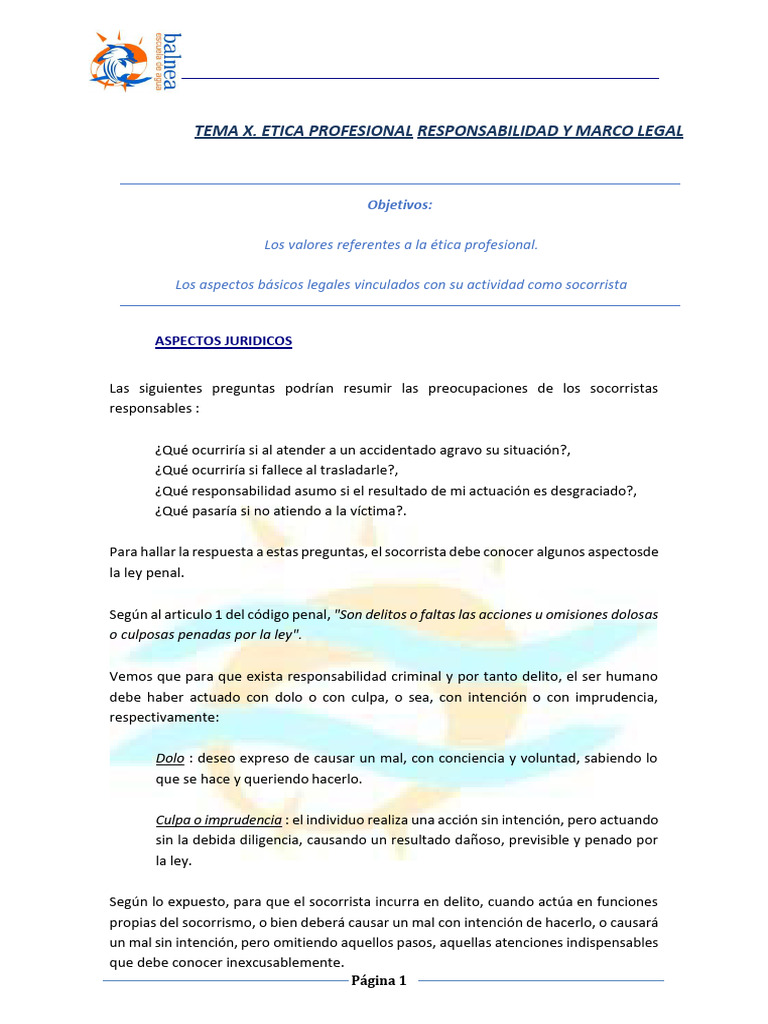 TEMA X. Ã_TICA PROFESIONAL. RESPONSABILIDAD Y MARCO LEGAL (1) | PDF | Intención (Derecho Penal ...